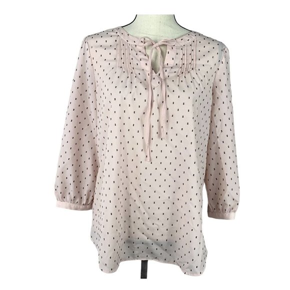 Elle | Tops | Elle Blouse Women Medium Slip On 34 Sleeve Tie At Neck ...